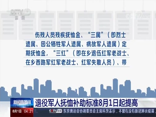 [新闻直播间]退役军人抚恤补助标准8月1日起提高