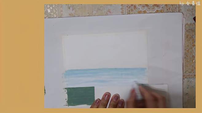 油画棒画,富士山下,向日葵,视频教程