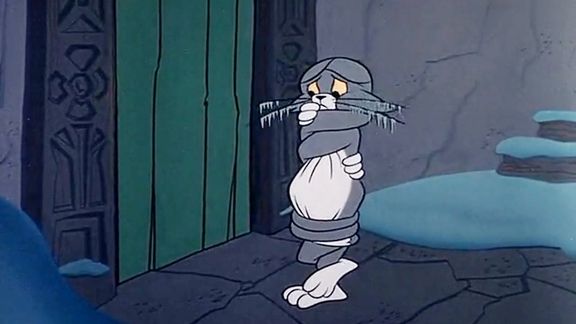 汤姆好心出来开个门,却被关外面了,冻的自抱自泣!