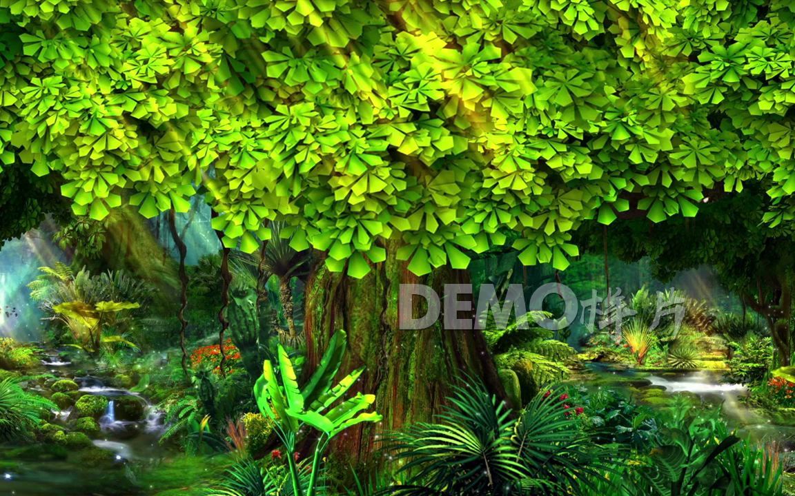 卡通视频 c45唯美梦幻森林大树清新卡通六一儿童节幼儿园少儿表演...