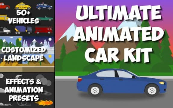 AE模板-卡通汽车制作工具驾校汽车场景创作工具各种汽车奔驰效果...