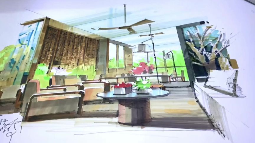 今日手绘课#室内手绘 #建筑手绘 #设计手绘 #室内设计 #绘画过程