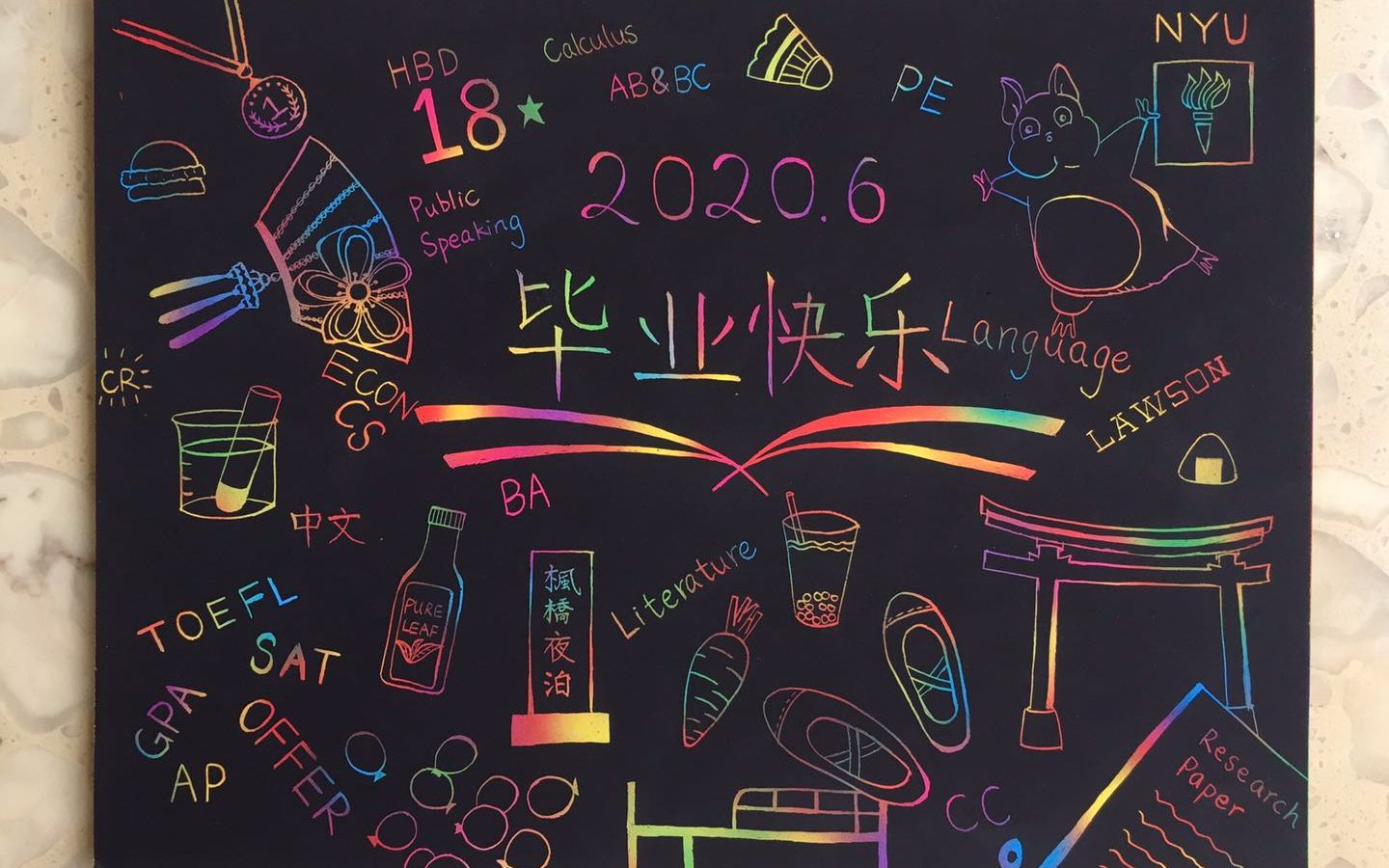 【DIY彩虹刮蜡画】祝2020届的小朋友们毕业快乐!伪教程第二弹(?