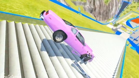 BeamNG:测试各种汽车从长楼梯一路翻滚到底的结果,酸爽!