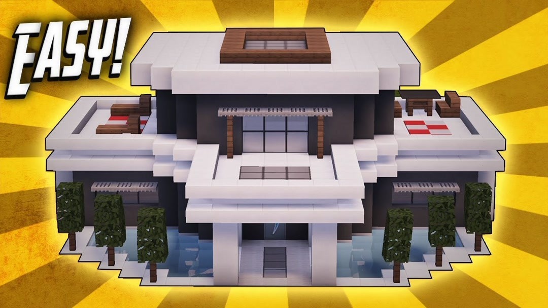 我的世界新手建筑教学 双泳池豪华别墅