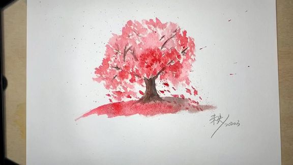 超简单的水彩画樱花的画法～落樱#水彩画 #我想要的樱有尽有 #水彩...