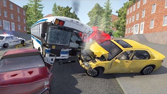 危险的分岔路口 多车连环相撞交通事故 拟真车祸模拟