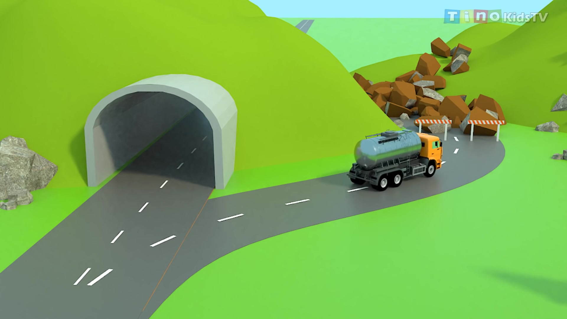 【儿童启蒙动画-工程车】挖掘机和施工卡车| 山区隧道施工
