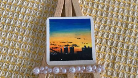 油画棒绘画教学:治愈系晚霞