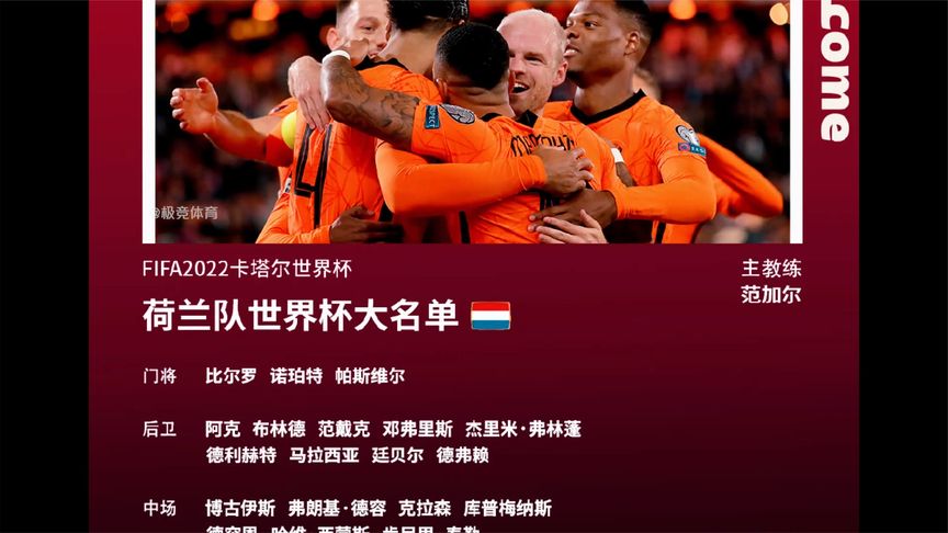 【2022卡塔尔世界杯】荷兰队26人大名单,范戴克、德容领衔