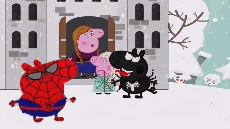 搞笑动画:佩奇变成安娜公主,和蜘蛛侠相爱,毒液猪抢走安娜公主