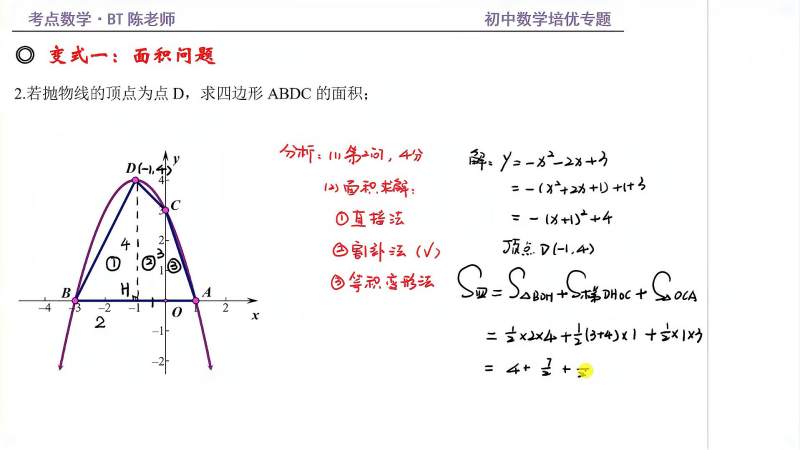第2集:初中数学二次函数培优突破:4分面积求解轻松拿下!