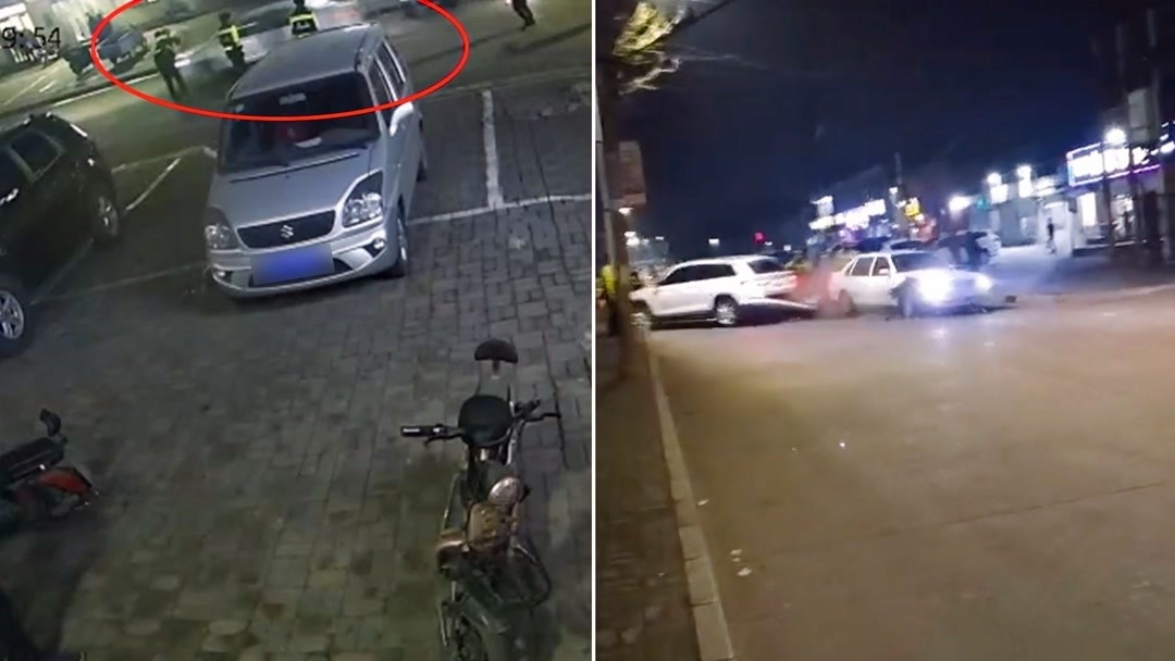 小车疯狂闯卡撞飞交警测试仪 场面惊险堪比“速度与激情”