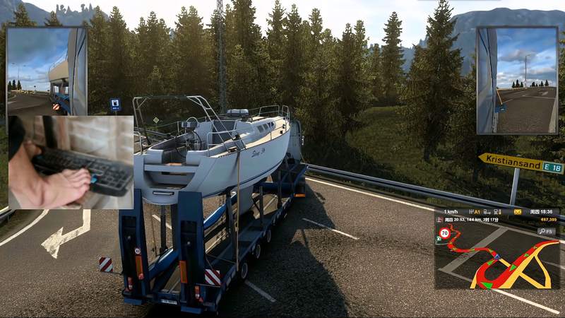 欧洲卡车模拟2创业记13:拉着一艘船在高速出口转弯时撞到护栏了