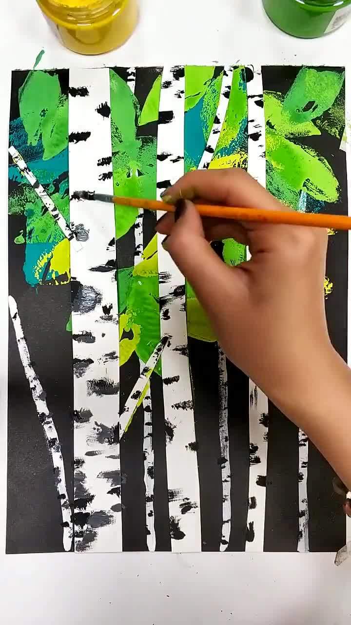 娱乐源自生活,少儿创意画白桦林效果视频有要教程的吗创意美术创意...