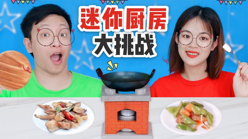 挑战一天用迷你厨房做饭,自制小鸡炖蘑菇,一口一盘真香!