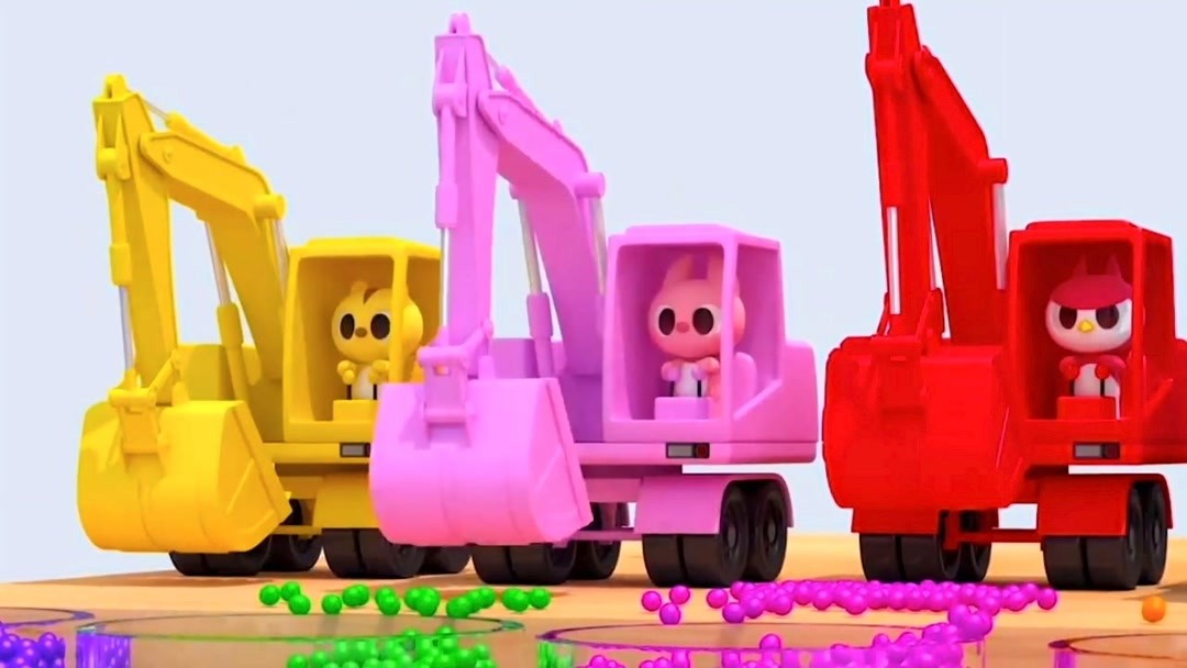 动物世界工程车挖掘机益智动画 挖掘机彩蛋拆出恐龙