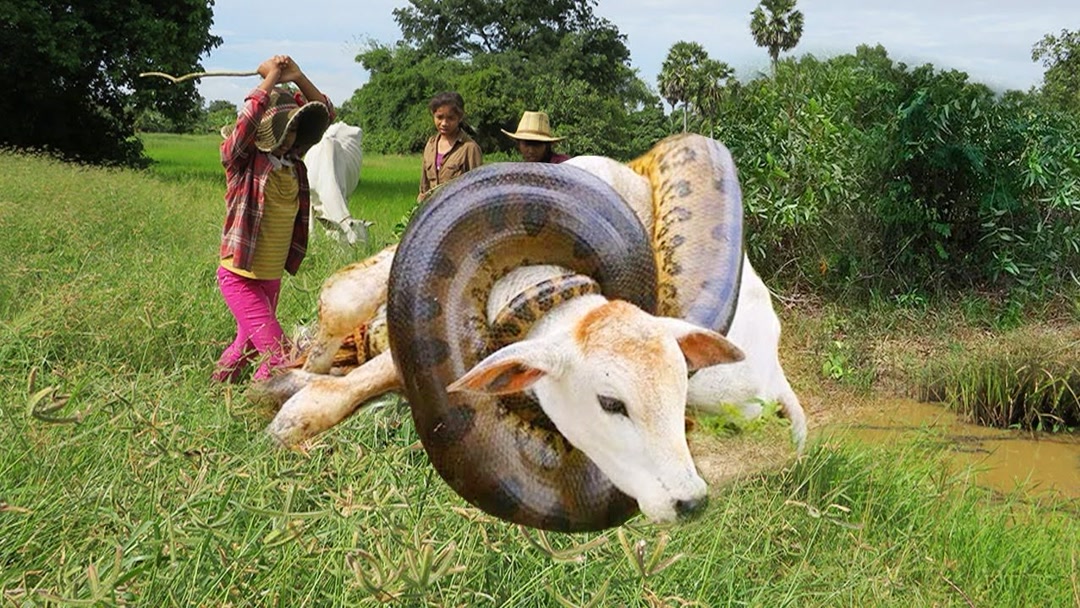 三姐妹草地放牛,没想到遇到一条蟒蛇,这可怎么办