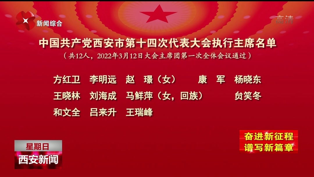 中国共产党西安市第十四次代表大会执行主席名单