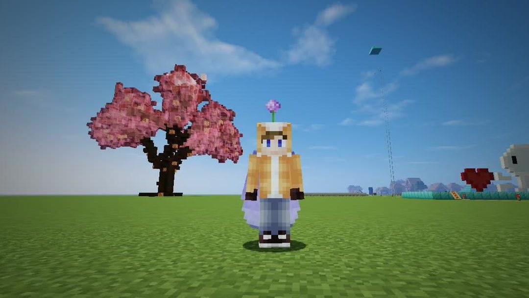 我的世界：用玻璃制作的樱花树，晚上还可以发光