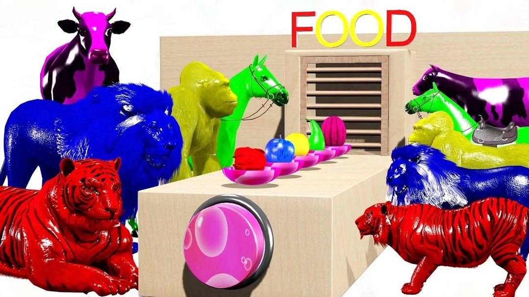 启蒙益智动画!传送带运输了许多水果蔬菜!小动物排着队等吃的!