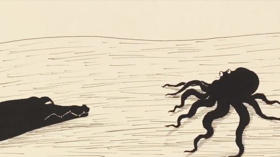 动画短片:章鱼算数不好,鳄鱼把它追到手,饿的时候偷吃章鱼脚