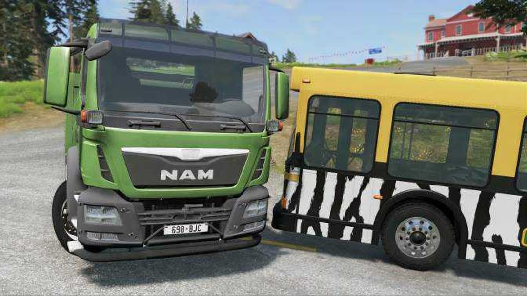 不长眼的司机,卡车和大巴车开足马力超车时不看路,车祸模拟器