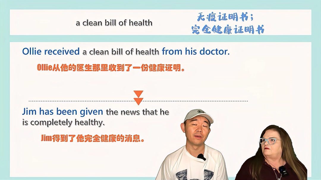 好玩又有趣的英语俚语:a clean bill of health 完全健康证明书