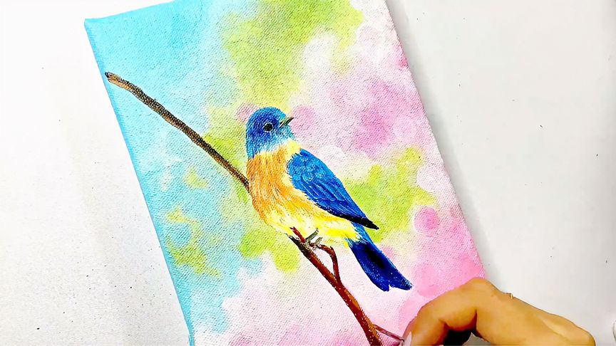 丙烯画入门,活在梦幻世界的小鸟这样画又简单又漂亮,可收藏备用