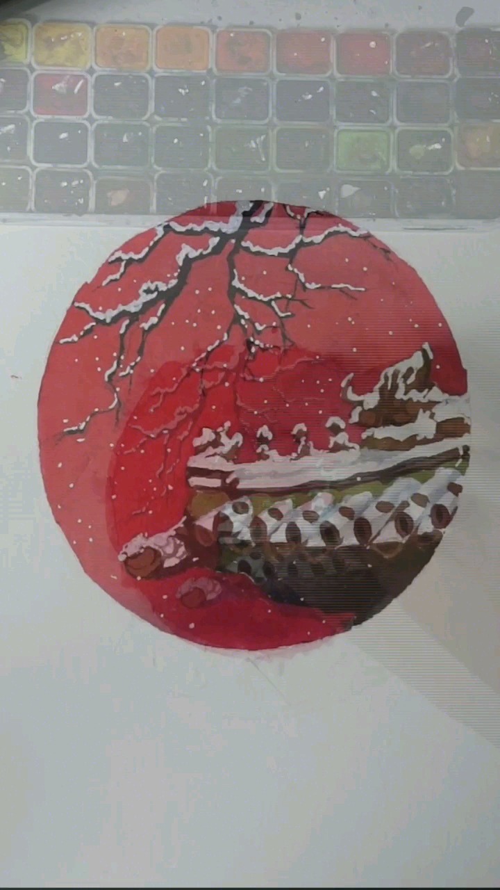 教程|红墙白雪|零基础也可以画出唯美古风水彩@视频薯 @薯队长 @...