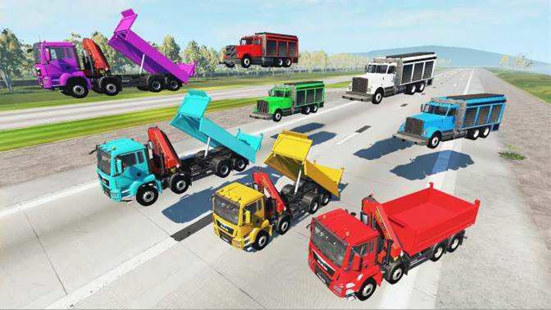 五彩翻斗车,消防车和搅拌车争先恐后开足马力相撞,车祸模拟器43