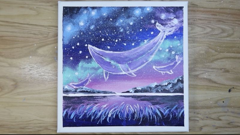 简单唯美星空绘图/唯美风景画/初学者学习绘画入门教程/丙烯颜料