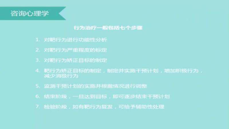 咨询心理学18:行为治疗技术的七个步骤和六个特点