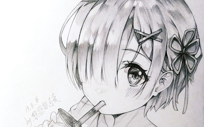 【铅笔手绘】喝奶茶的蕾姆～