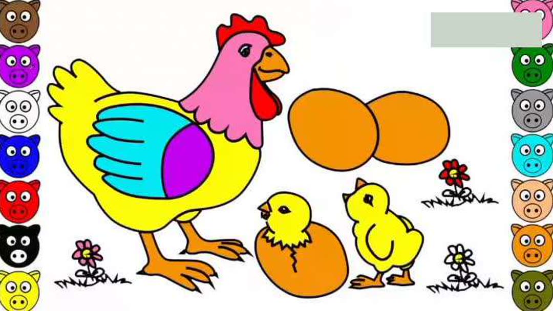 亲子早教,学画画母鸡孵出小鸡宝宝涂上不同颜色