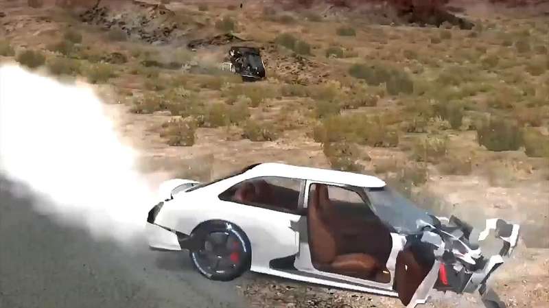 BeamNG-小货车开足马力失控撞击集装箱重卡-模拟真实车祸