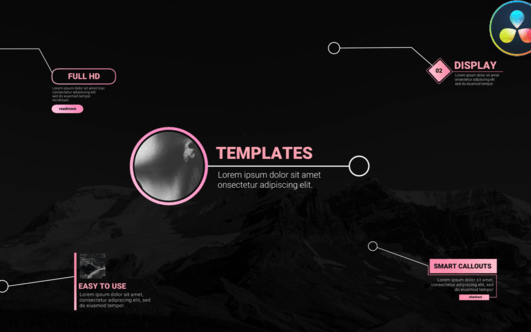 DaVinci Resolve达芬奇模板-线条文字标注模板追踪指引线条文字模板...