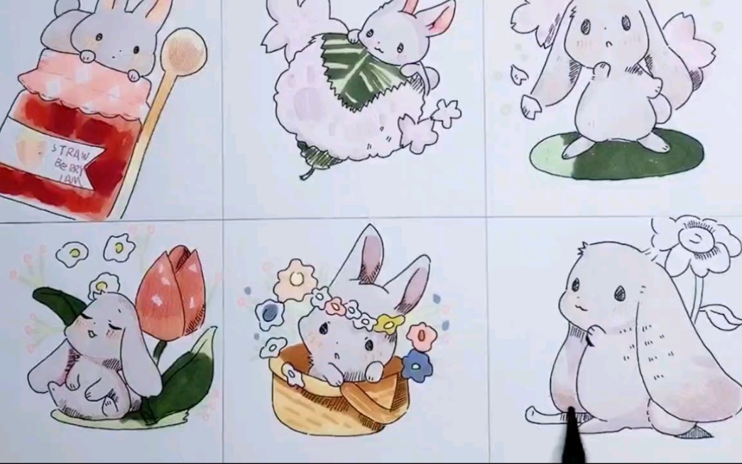 【手绘】一组可爱清新的小兔子插画:谁家的小兔子那么可爱?