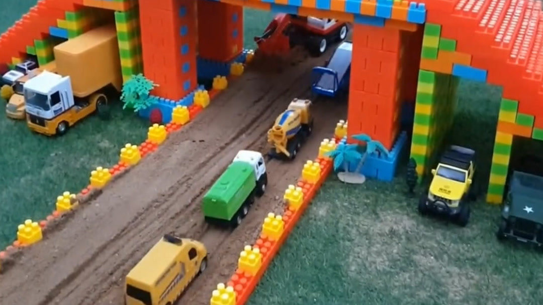 儿童玩具工程车汽车模型 积木拼装汽车工程车挖掘机卡车桥梁