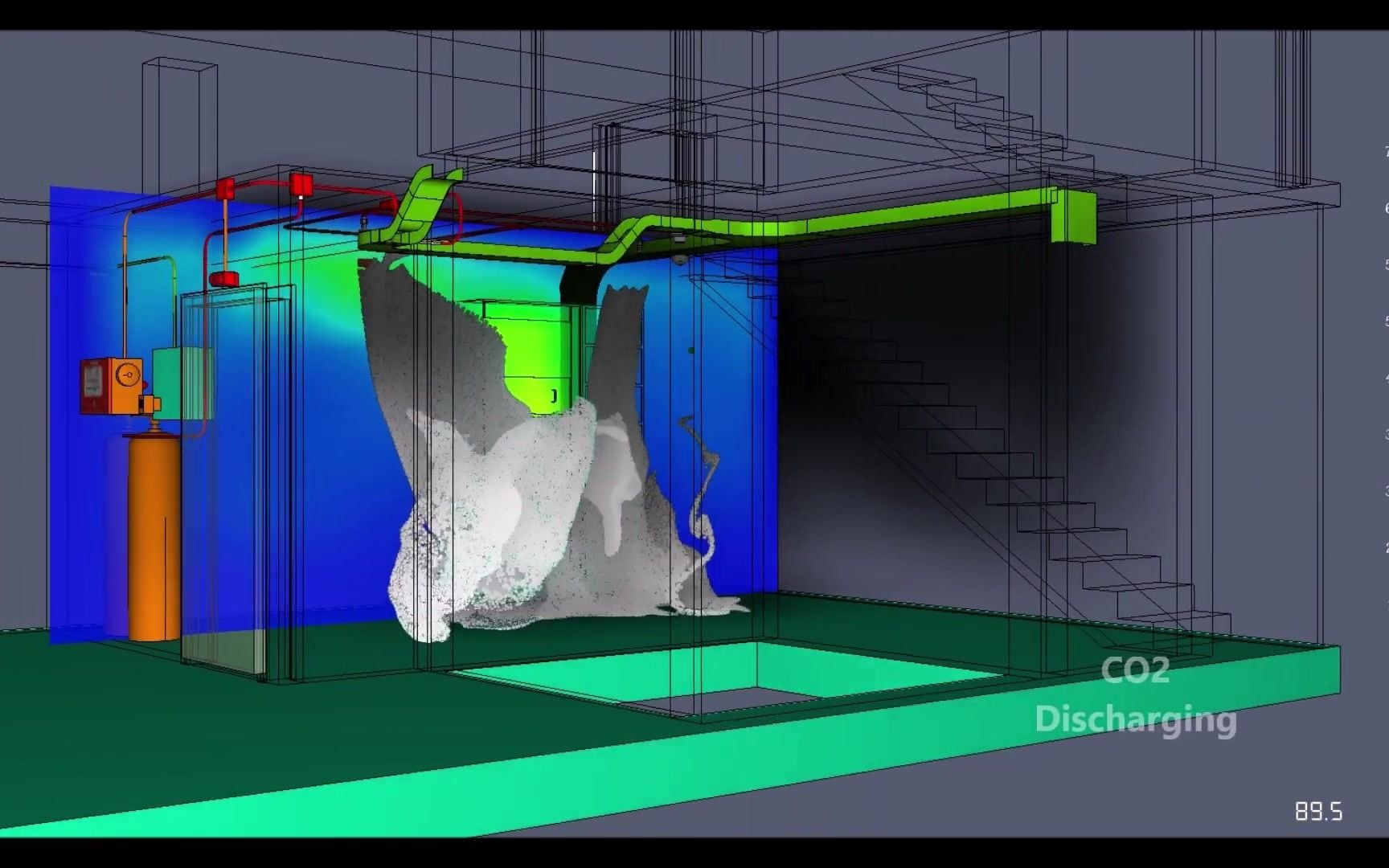 BIM模型模拟二氧化碳系统在电气室灭火