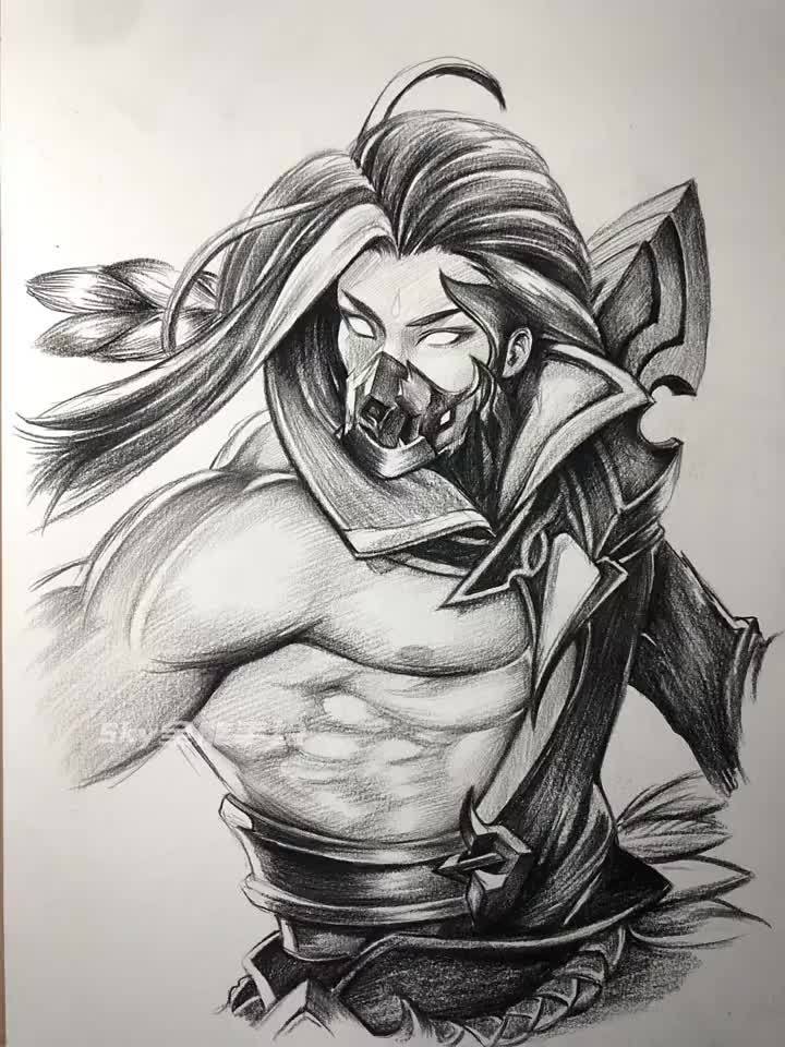 教你画王者荣耀角色兰陵王,文字理论绘画...