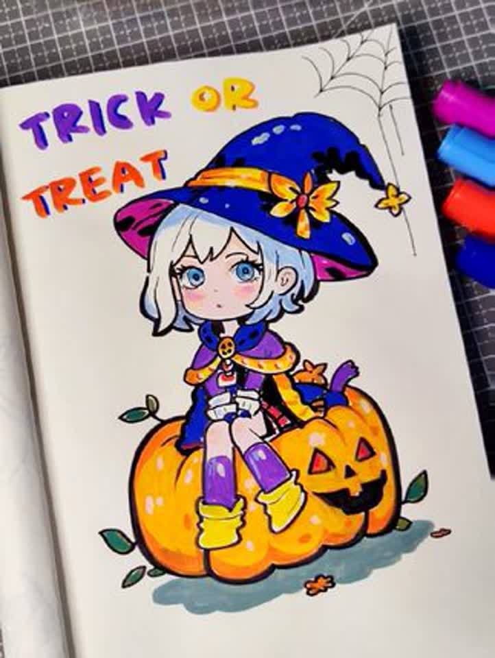 万圣节卡通人物,可可爱爱,画起来#一起学画画 #画画 #动漫手绘 #少儿...