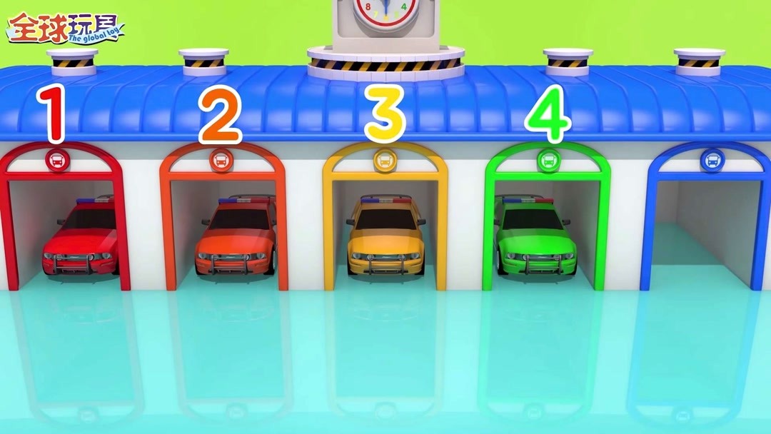 玩具卡通动画小警车撞击各种大汽车染色变车轮