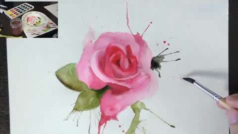 高笔下水彩画“玫瑰”娇艳美丽,蓓蕾初开,绚丽多彩,画得真美!