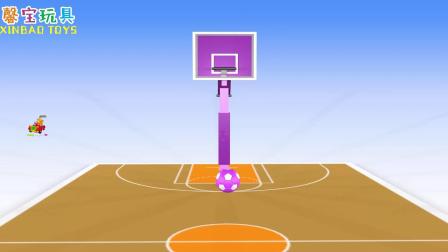 少儿卡通动画,用彩色足球投篮,学习各种颜色