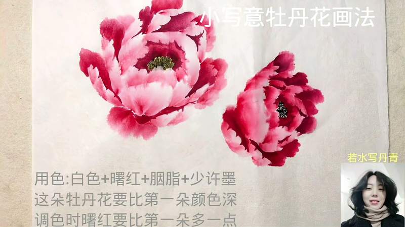 用简单的笔法画出好看的牡丹,若水教你如何运笔和造型〈二〉