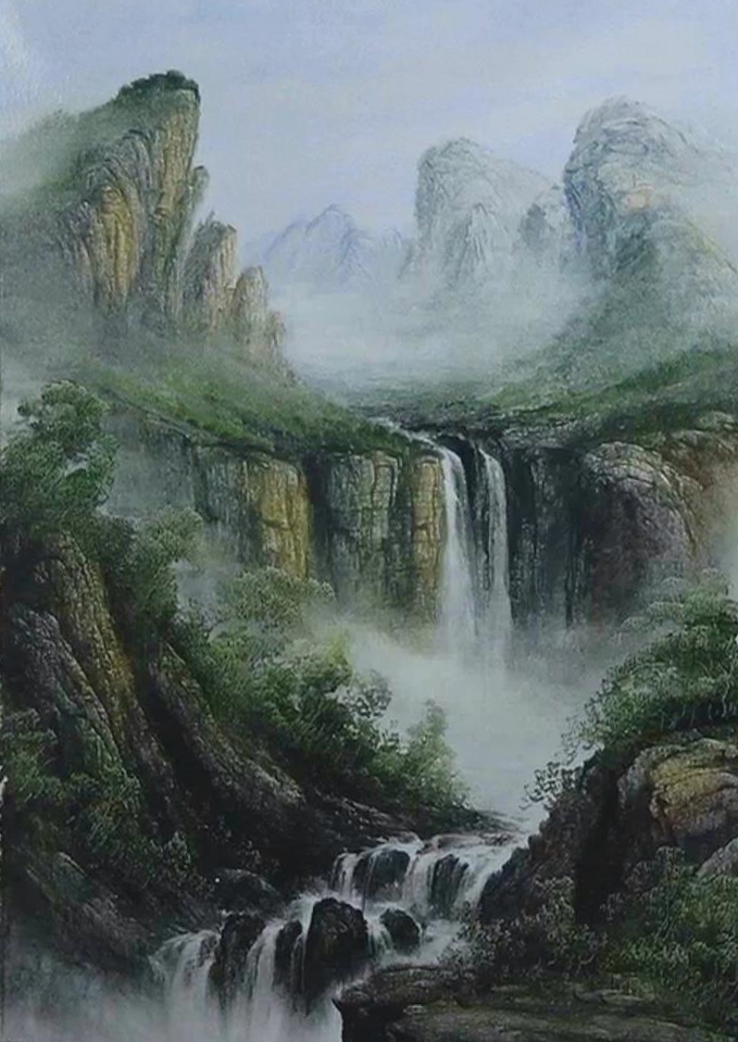 刀画视频、刀画教学视频之高岸飞瀑图中近处树木的画法