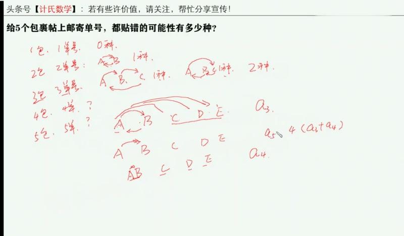 高中数学-排列组合:错位重排问题、欧拉装错信封问题