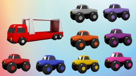 超级卡车运输不同颜色的皮卡车,儿童颜色动画启蒙