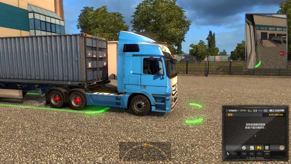 欧洲卡车模拟2,奔驰联机安全抵达货场,看看半挂倒车入库